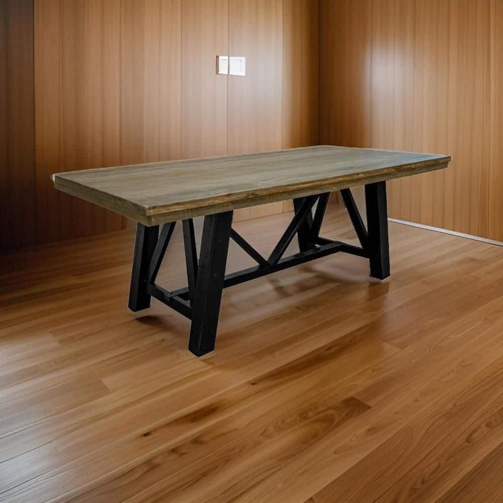 Benjara Pola Gray and Brown Wood 39.25 in. Trestle Dining Table Seats-6 ...
