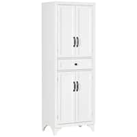 HOMCOM White Wood 23.5 in. Pantry Cabinet w/Adjustable Shelves