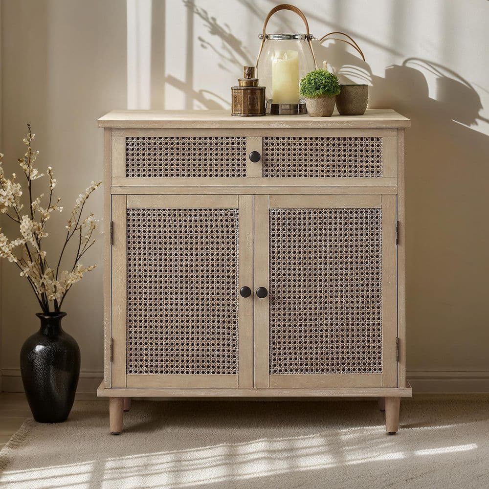 Art Leon Rustic Natural Wood Buffet Cabinet with Waved Wood Mosaic ...