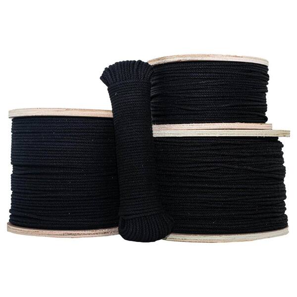 SGT KNOTS 1/8 in. x 100 ft. Unglazed Black Cotton Polyester Braided Tie ...