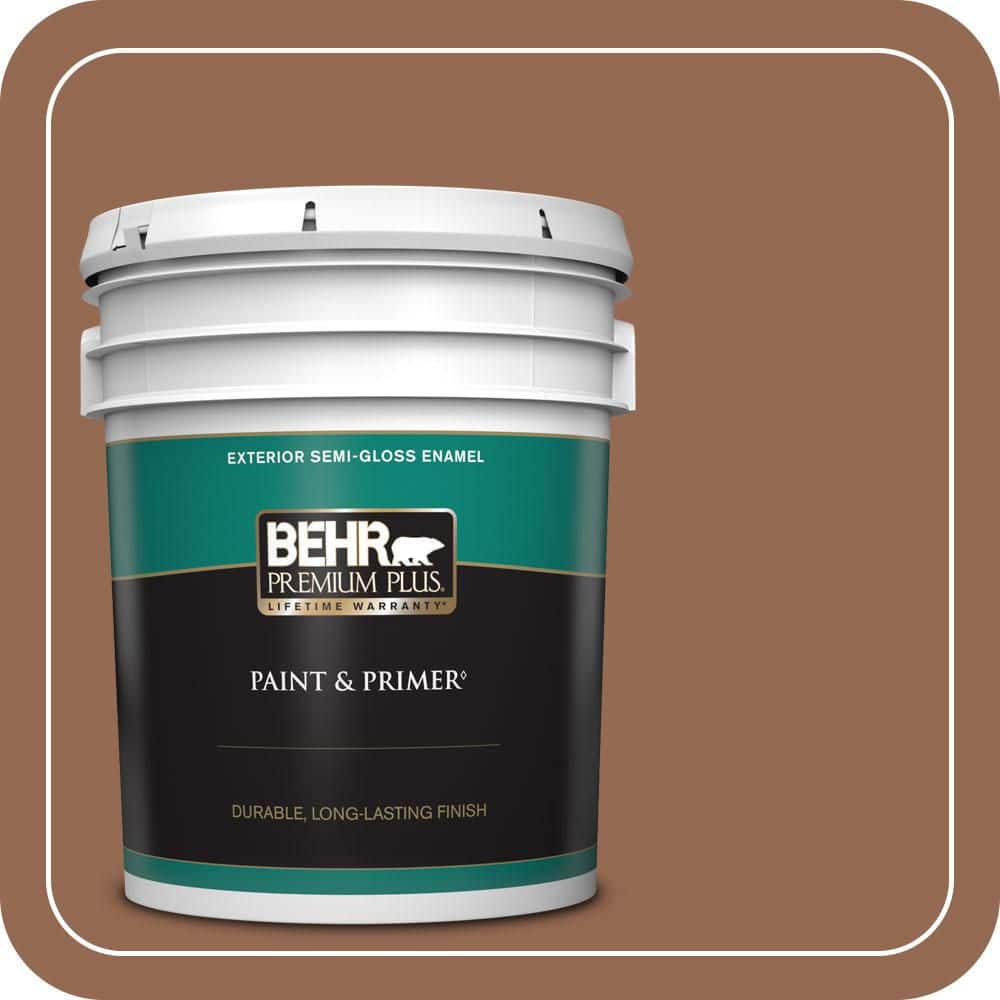 BEHR PREMIUM PLUS 5 gal. #240F-6 Sable Brown Semi-Gloss Enamel Exterior ...