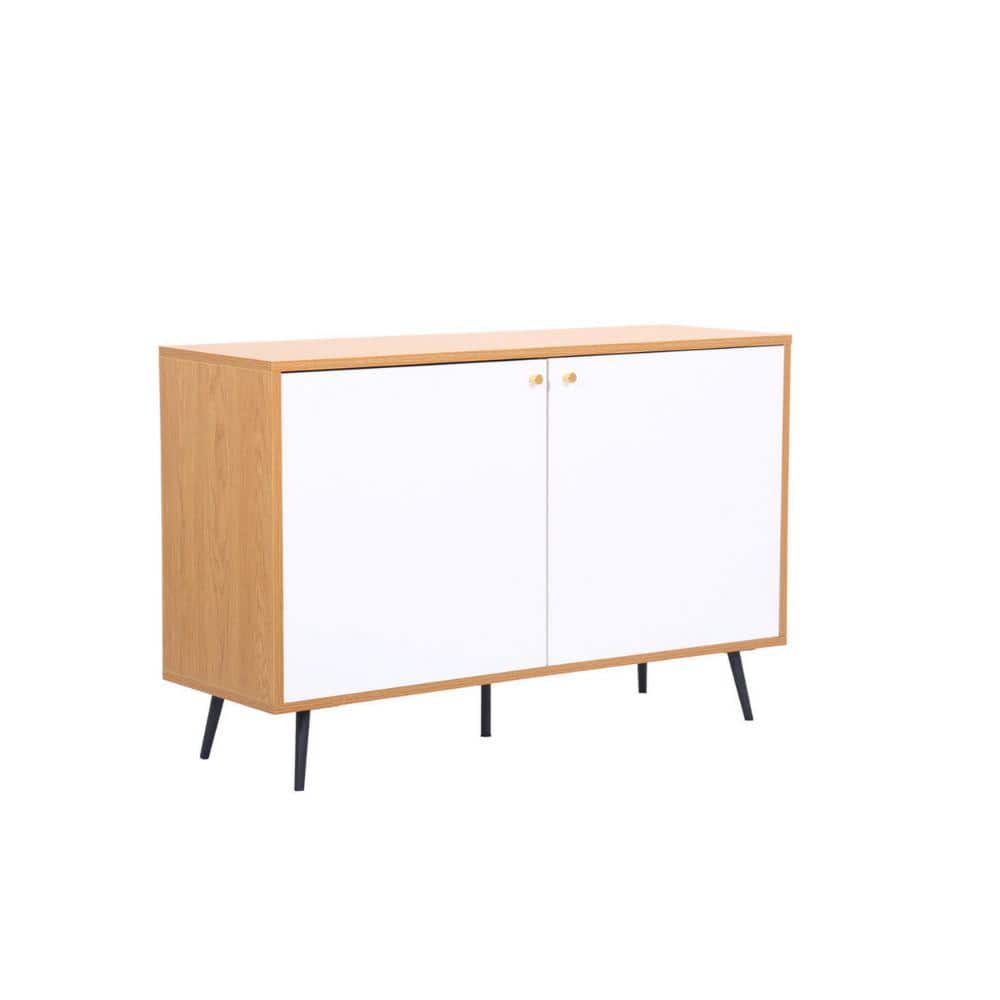 Benjara White and Brown Wood Top 46.5 in. Sideboard with 2 Doors ...