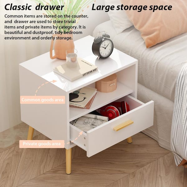 FUFU GAGA 1 Drawer White Nightstand With Storage Compartment Sofa Side End Table Bedside 20 in. H x 19.5 in. W x 15.6 in. D KF200053 02 xin