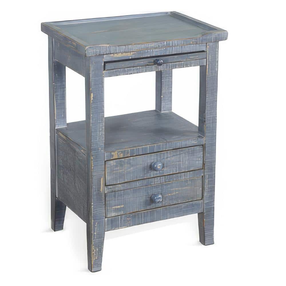 Benjara 17 in. Blue Rectangular Wooden Top End Table BM325330 - The ...