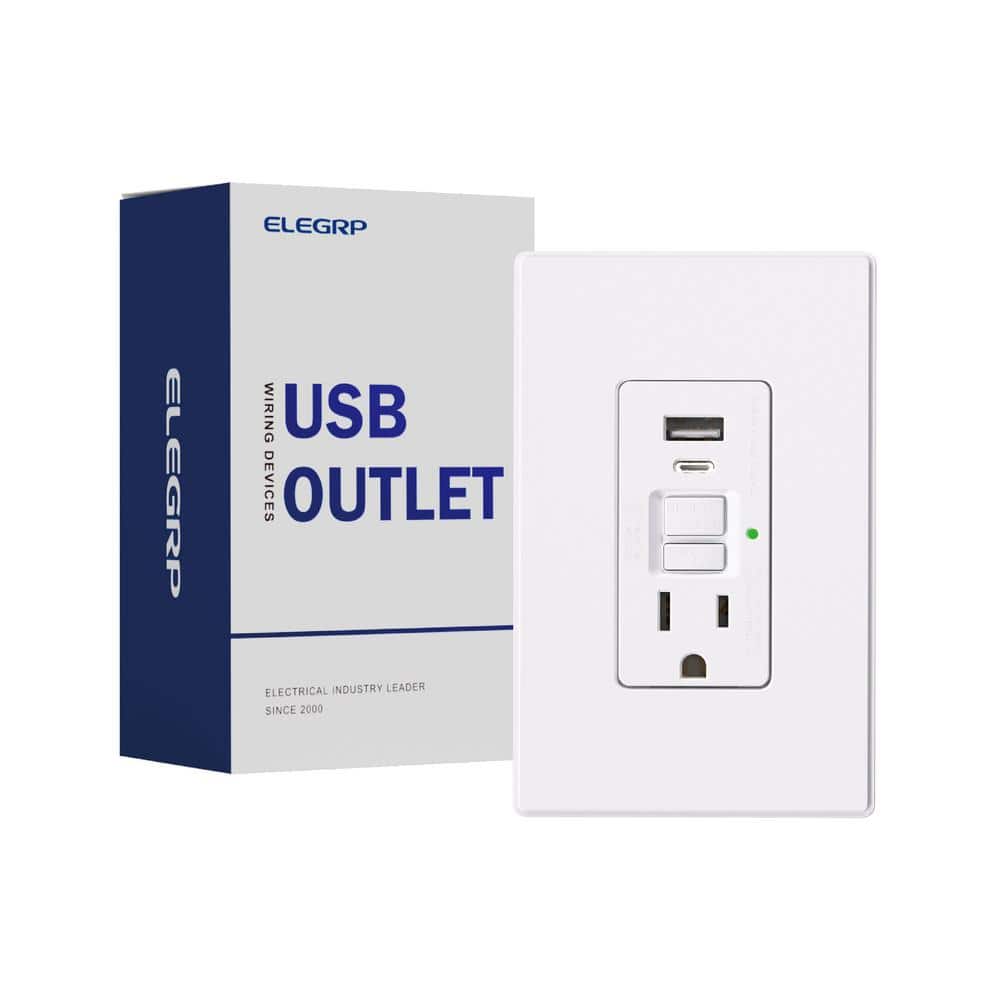 ELEGRP GFCI USB COMBO-15 Amp GFCI Outlet and 24-W In-Wall USB Charger ...