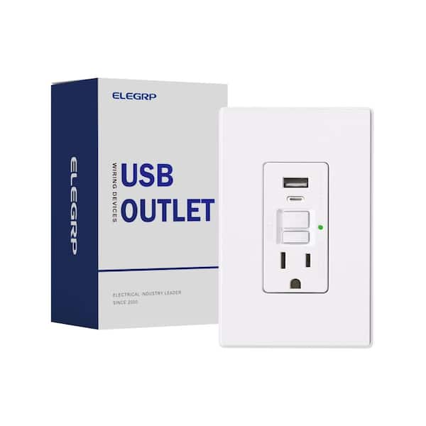 ELEGRP GFCI USB COMBO-15 Amp GFCI Outlet and 24-W In-Wall USB Charger ...