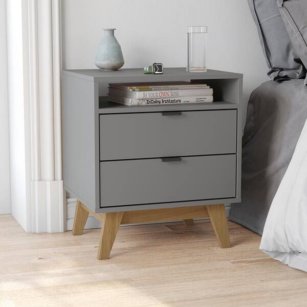 Kappesberg New Hanford Modern 2 Drawer Nightstand Niche 59W x 28.3H x 17.7D Grey Brown