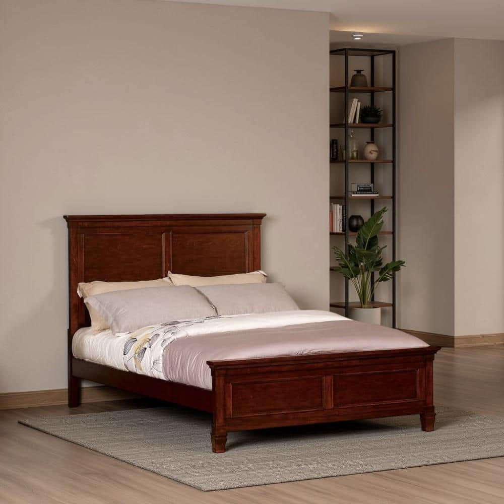 Benjara Umi Brown Wood Frame Twin Size Panel Bed with Molded Details ...