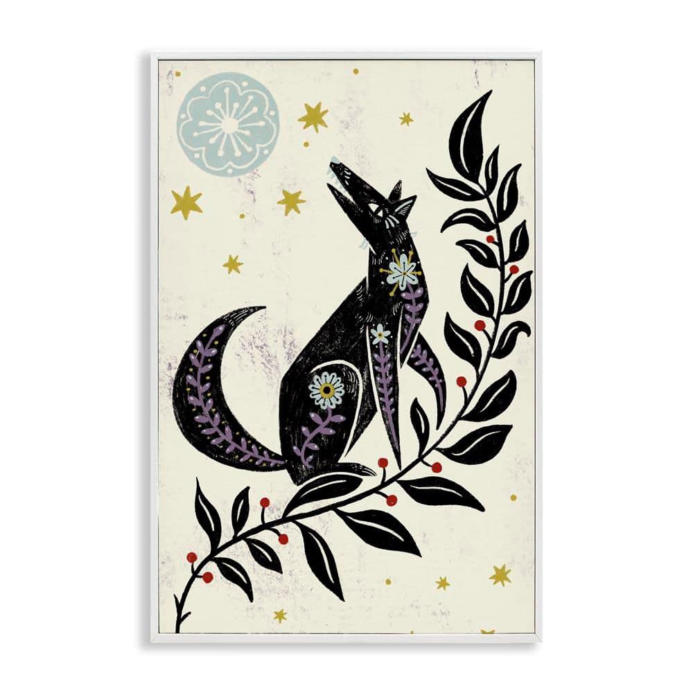 Stupell Industries Howling Winter Wolf by Hannah Moren White Framed ...