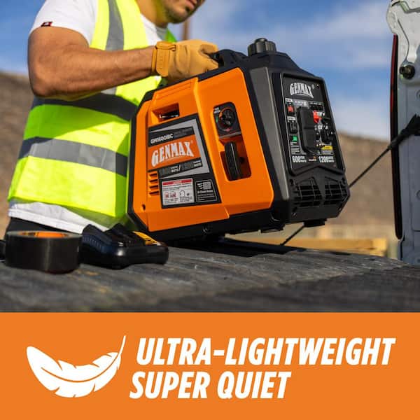 GENMAX 1600-Watt Recoil Start Gasoline Powered Inverter Generator Ultra ...