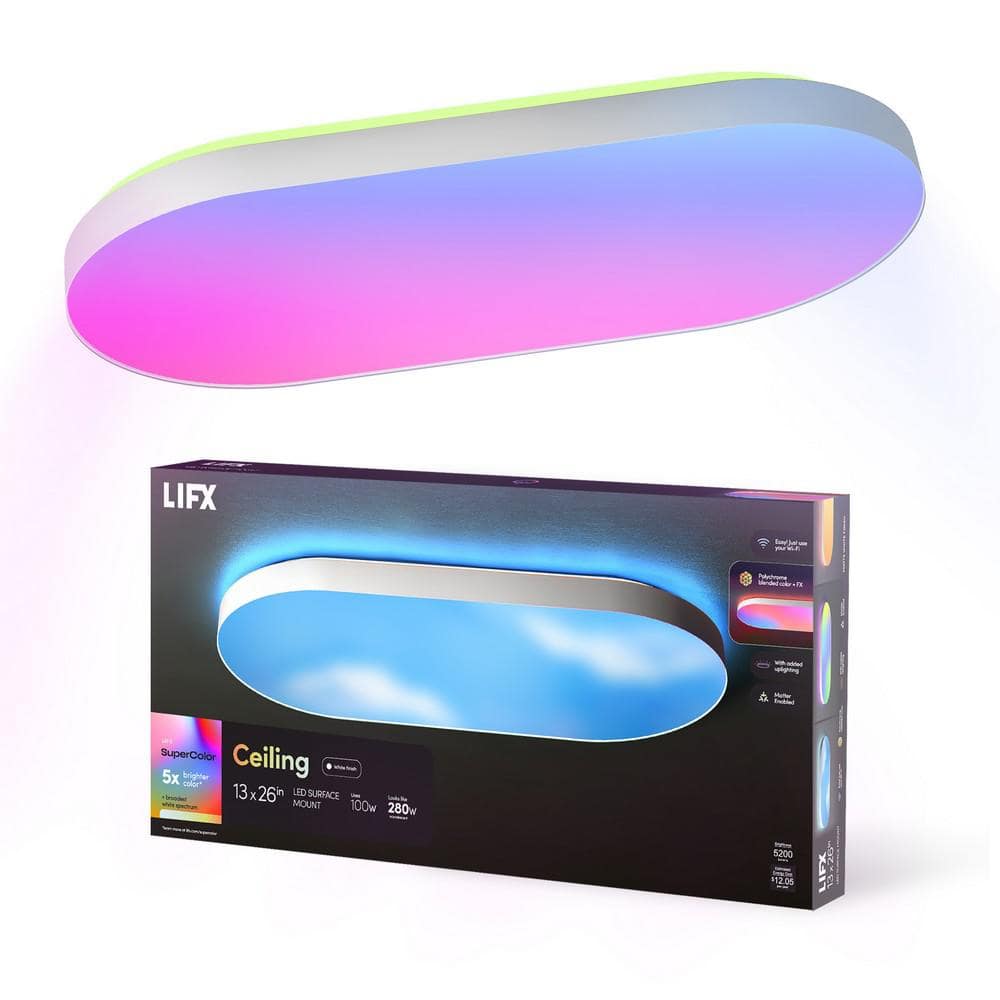 LIFX 26 in. Oval Capsule Smart White Multi-Color WiFi Selectable LED ...