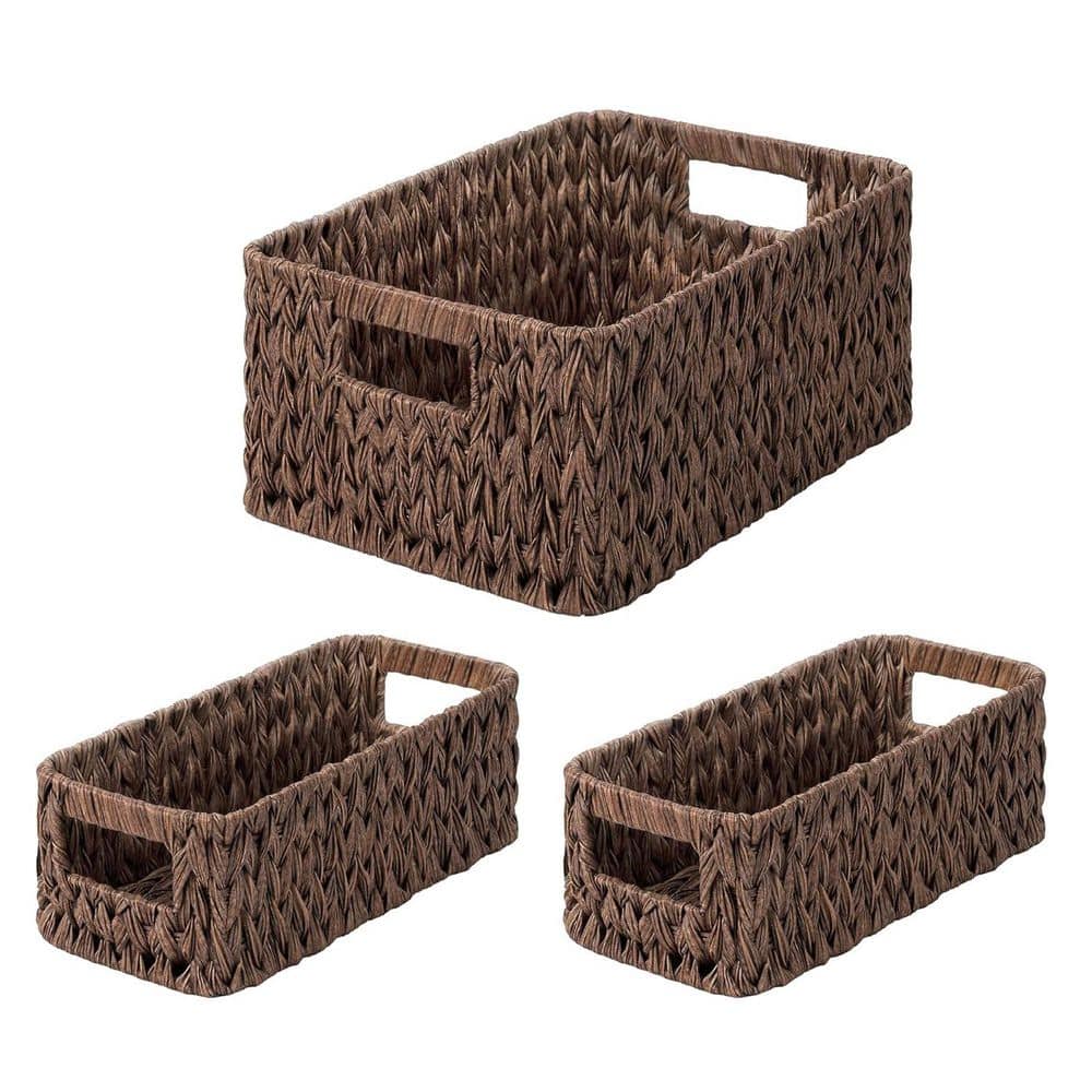 Brown 14.5 in. x 6.8 in. Polypropylene Decorative Basket Set of 3 with ...