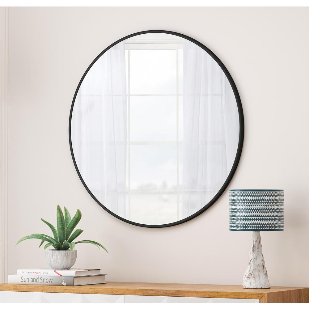 IDEAGLE 36 in. W x 36 in. H Rectangle Modern Metal Framed Black Mirror ...