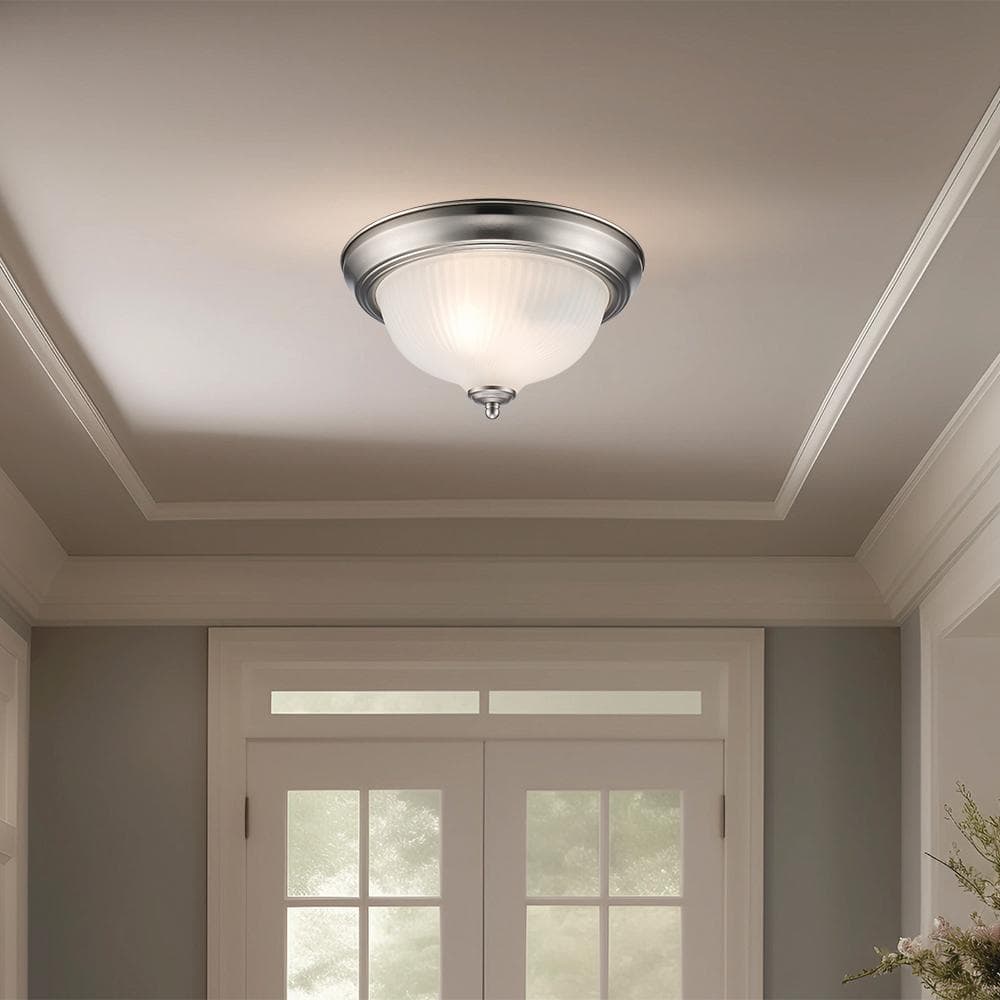 PRIVATE BRAND UNBRANDED 11.25 in. 2-Light Brushed Nickel Flush Mount ...