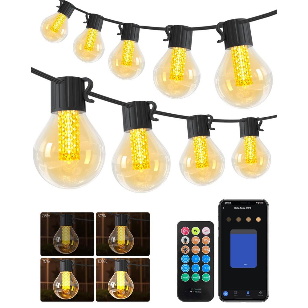 AVATAR CONTROLS 50 ft. Smart Plug-In Dimmable Outdoor String Light with ...