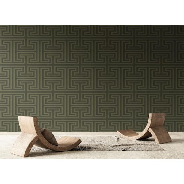 Synergy Collection Green Geometric Maze Matte Finish Vinyl on Non-woven ...