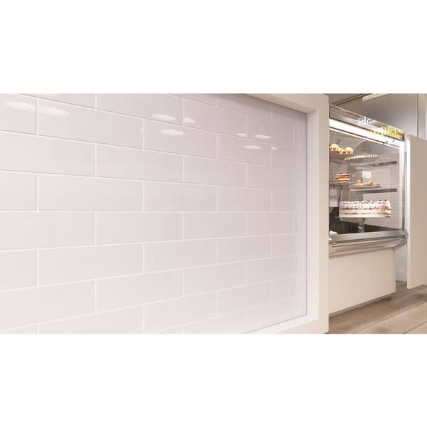 Rose Pale Pink 3 in. x 6 in. Wall Glossy Subway Glass Tile (5 sq. ft ...