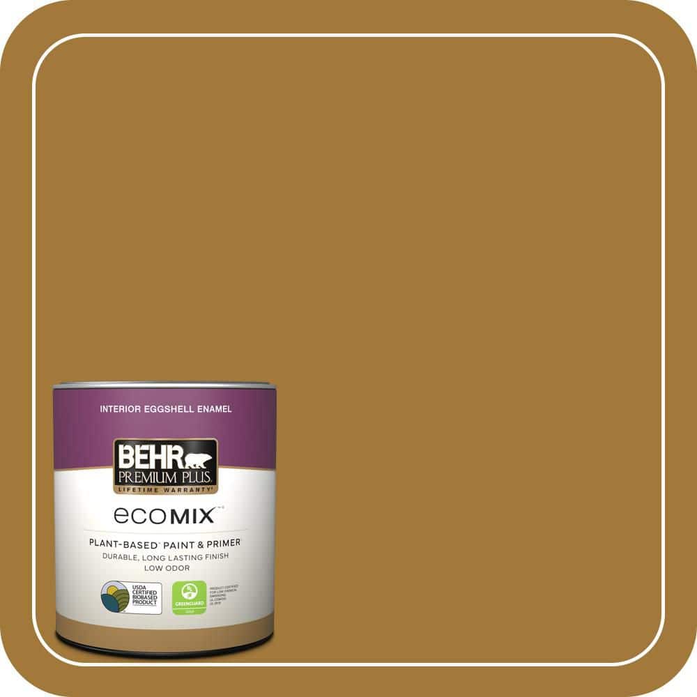 BEHR PREMIUM PLUS 1 qt. #320D-7 Victorian Gold Eggshell Enamel EcoMix ...