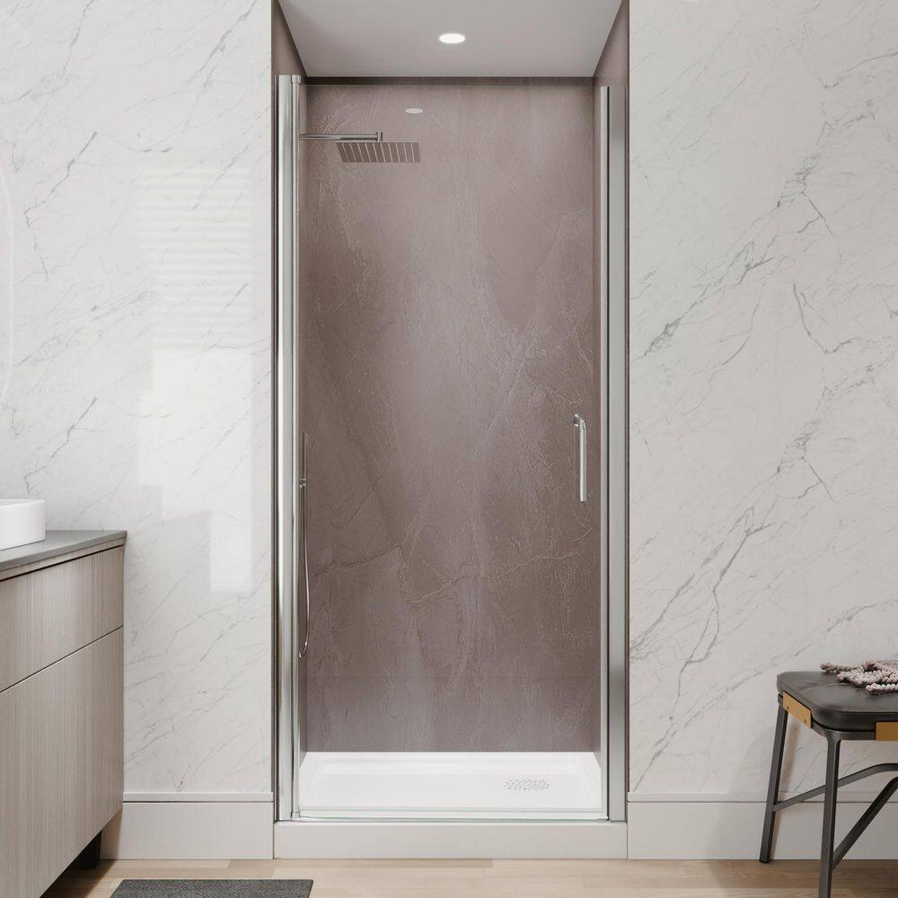 Boosicavelly 34-36 in. W x 72 in. H Pivot Semi-Frameless Shower Door in ...