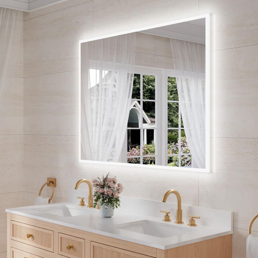 ANGELES HOME 48 in. W x 36 in. H Rectangular Framed LED Wall Bathroom ...