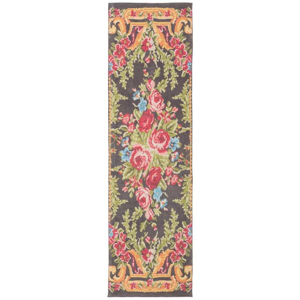 SAFAVIEH Classic Vintage 2 ft. x 8 ft. Gray/Rose Medallion Floral ...