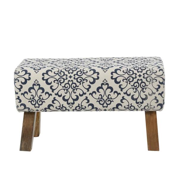 Litton Lane Cream Upholstered Scroll Bench with Tapered Wooden Legs 15 ...