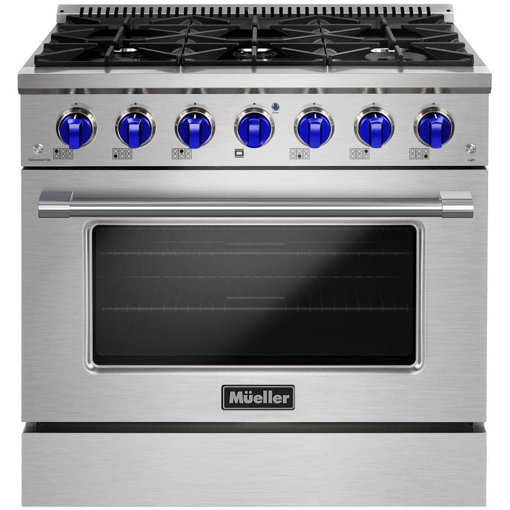 MUELLER 36 in. 5.2 cu. ft. Freestanding Gas Range with 6 Burners and ...
