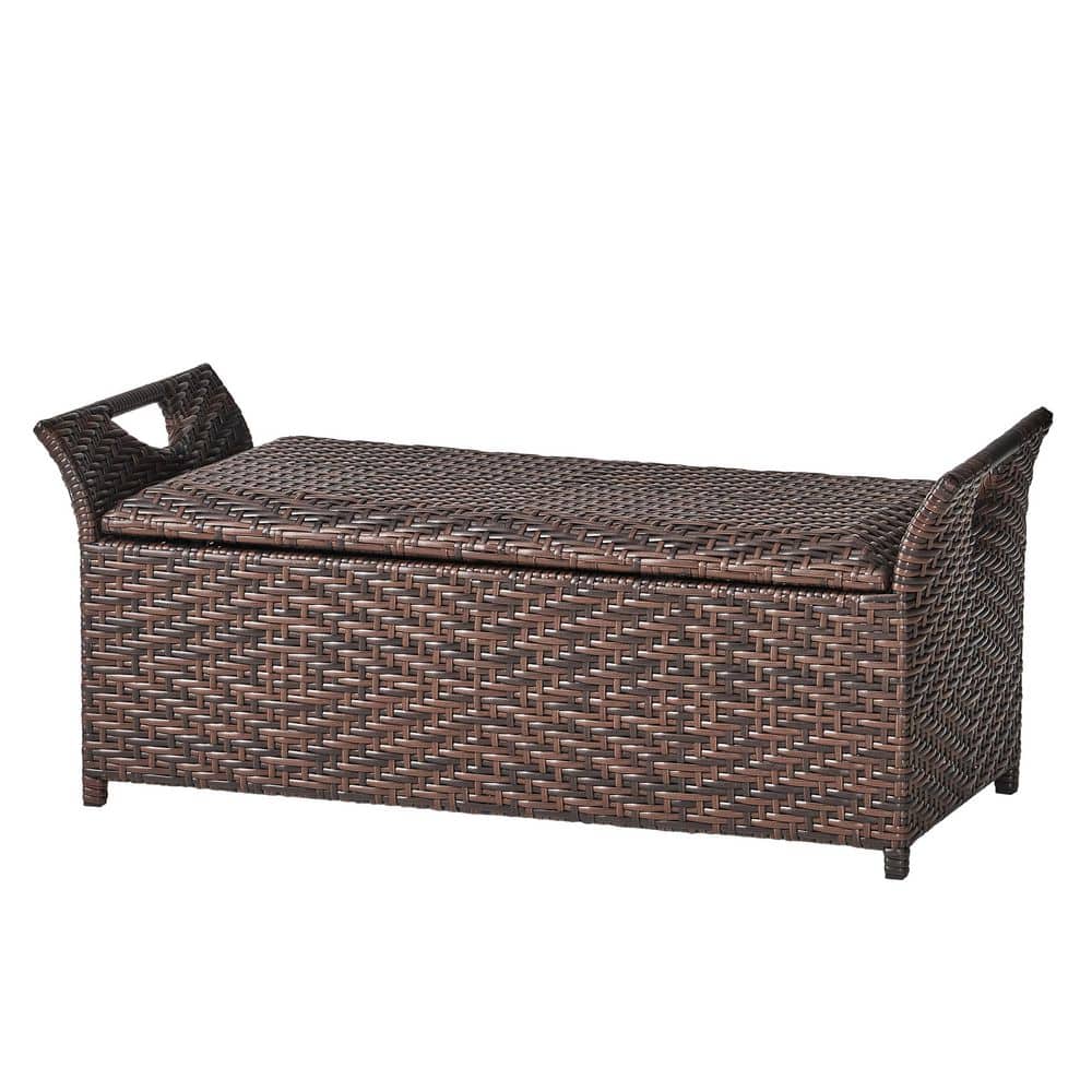 42 Gal. Brown Multi Rattan Outdoor Storage Bench with Smooth Handle and ...
