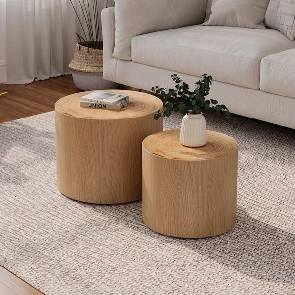 Noble House Caroline Modern 19 in. and 15 in. Natural Round MDF Wood ...
