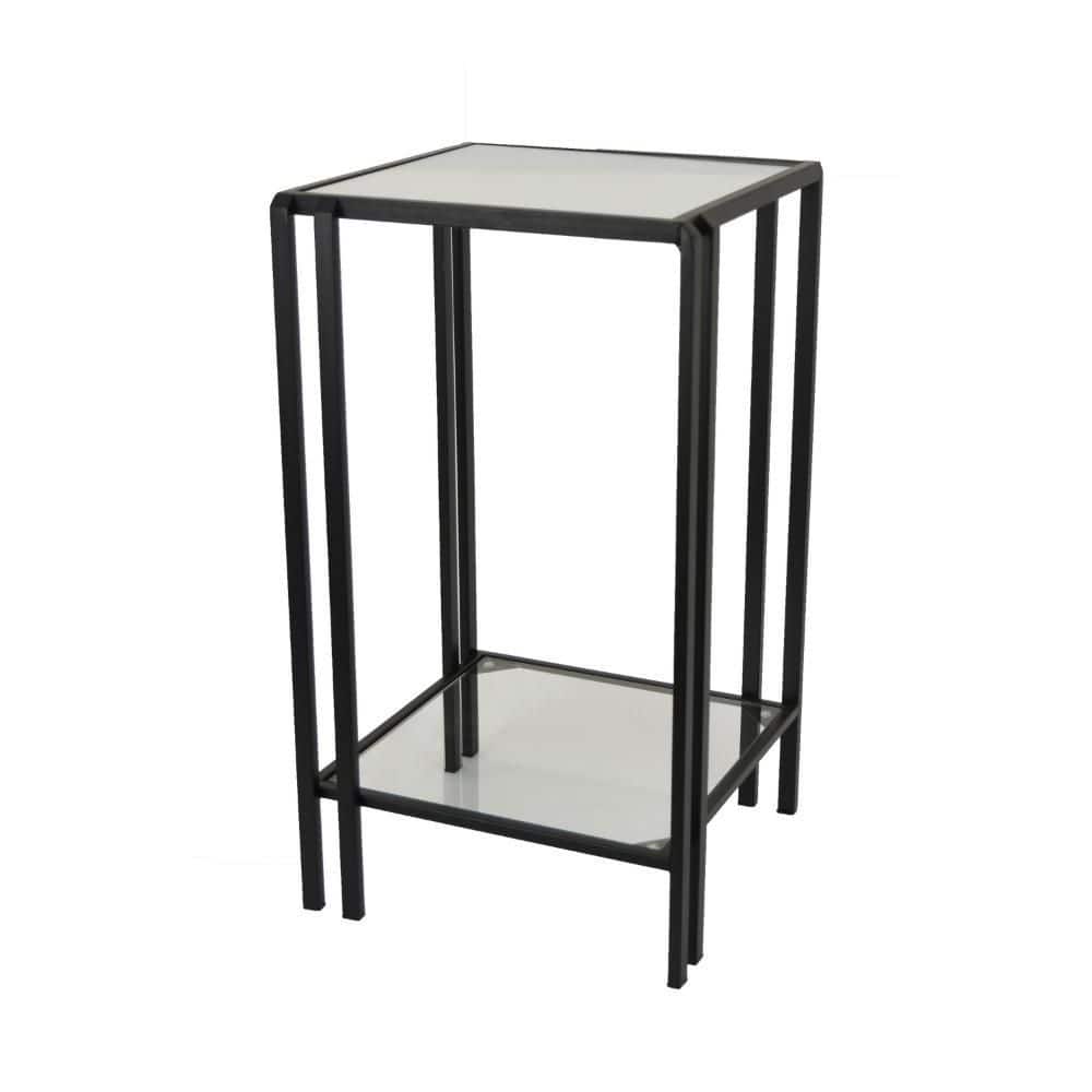 Benjara Buckley Black Metal Square with Mirrored Top Plant Stand (12.2 ...