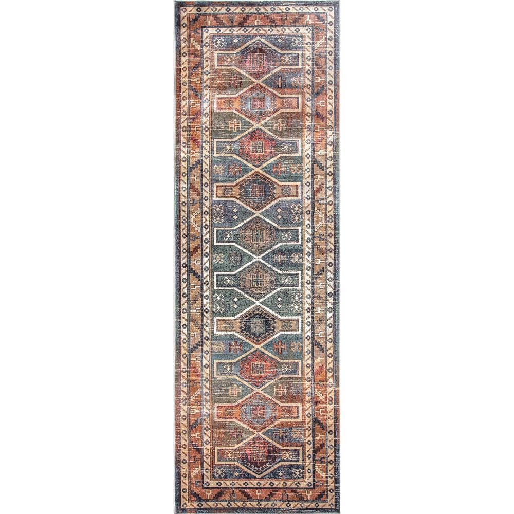 nuLOOM Monica Tribal Blue 2 ft. 6 in. x 12 ft. Indoor Runner Rug ...