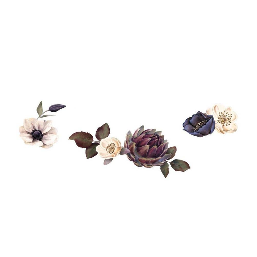 3-Piece 31 in. x 16 in. Purple Self-Adhesive Peony Flower Wall Decal ...