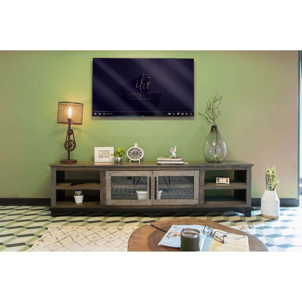 HomeRoots Brown TV Stand Fits TV's up to 88 in. with Shelves, Storage ...