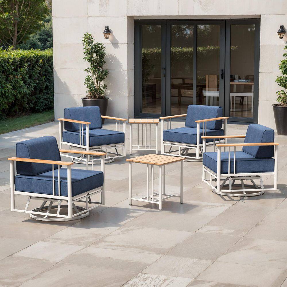 Opohoro Puffin 6-Piece White Metal Swivel Gliders Patio Conversation ...
