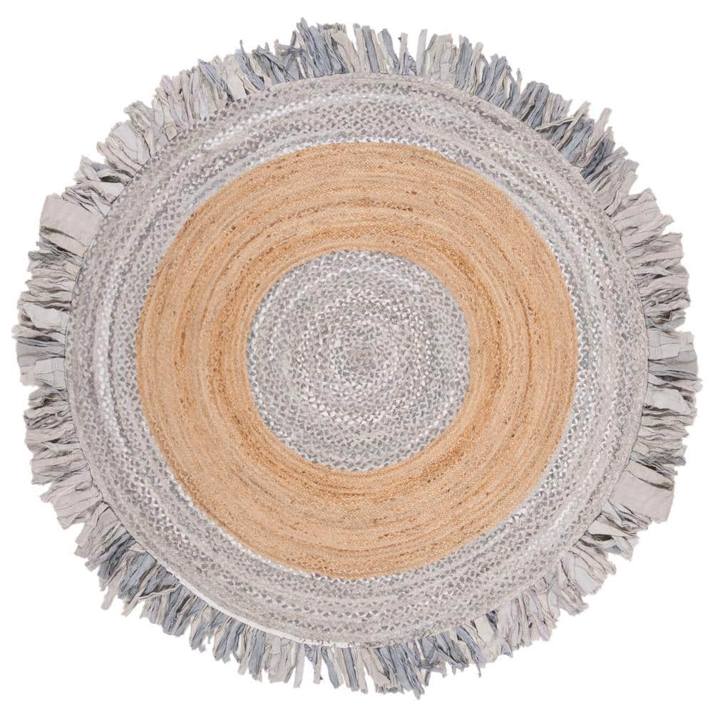 SAFAVIEH Cape Cod Light Gray/Natural Doormat 3 ft. x 3 ft. Round ...