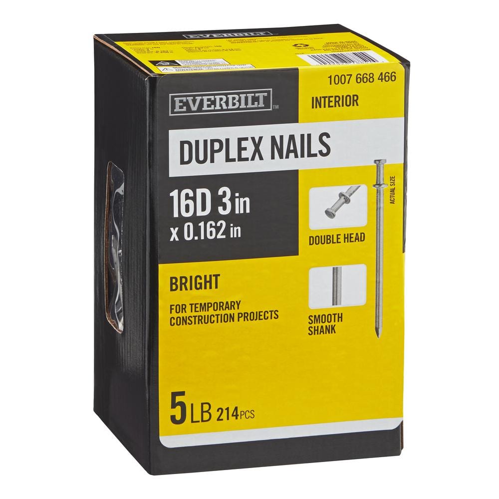 Everbilt 3 in. x 16D Bright Non-Collated Framing Nails (Duplex) 5 lbs ...