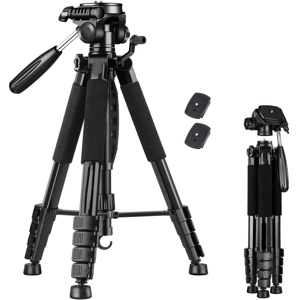 OBJLGEV 74 in. Aluminum Tripod With Phone Holder and Carry Bag ...