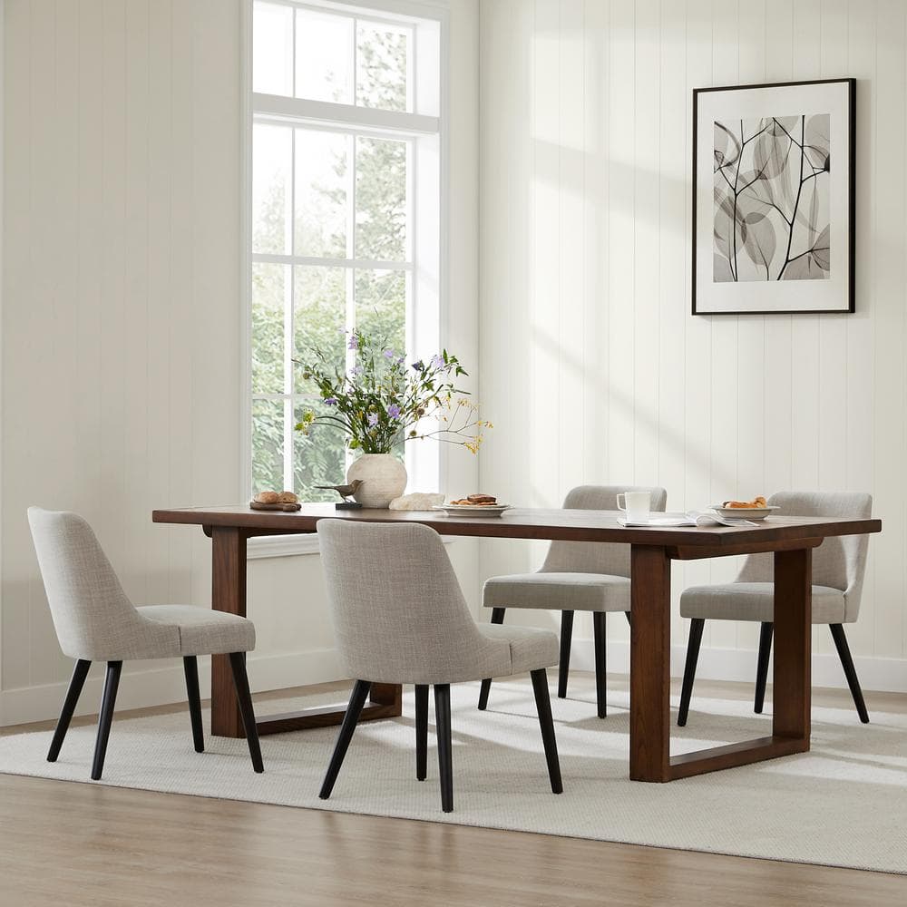 Spruce & Spring Leo Beige Mid-Century Modern Dining Chairs with Fabric ...