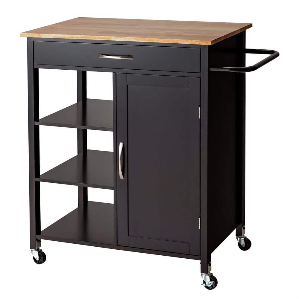 Bunpeony Brown Rolling Kitchen Cart with Adjustable Shelf and Rubber ...