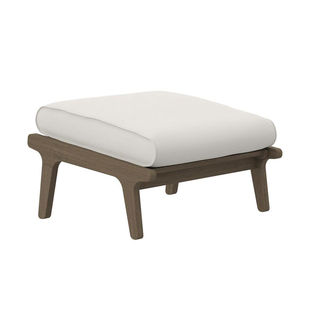 MODWAY Saratoga Teak Outdoor Patio Ottoman in Weathered Gray White-with ...