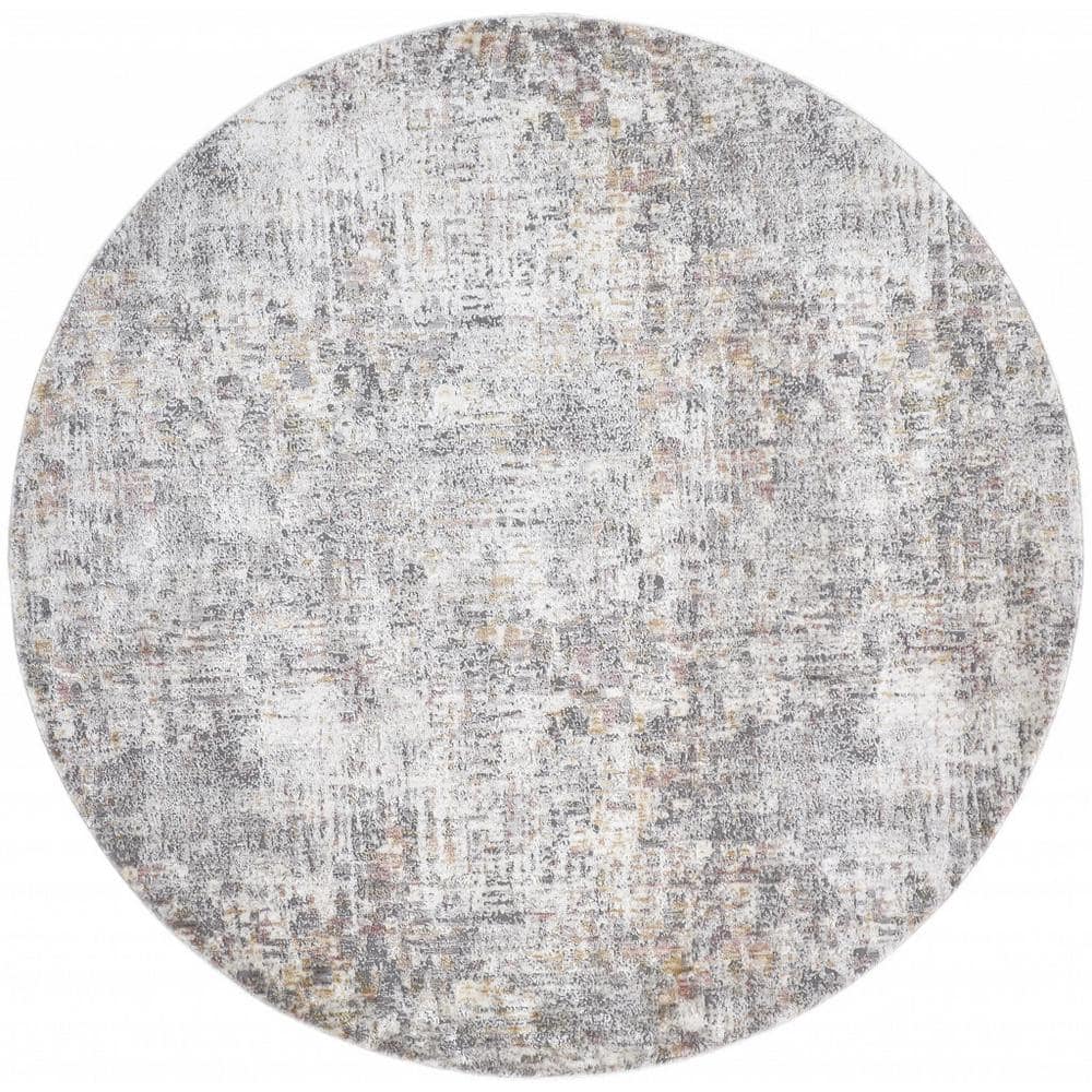 HomeRoots Gray and Ivory 6 ft. Round Abstract Area Rug 2000514099 - The ...