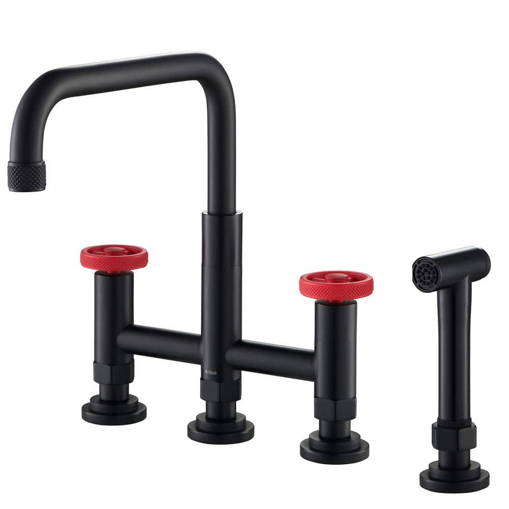 KRAUS Urbix Double-Handle Transitional Bridge Kitchen Faucet with Side ...