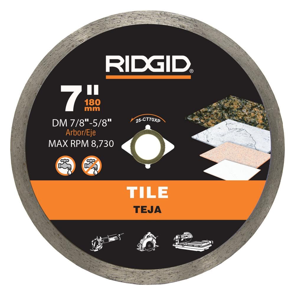 RIDGID 7 in. Tile Continuous Rim Diamond Saw Blade 25-CT70XP - The Home ...