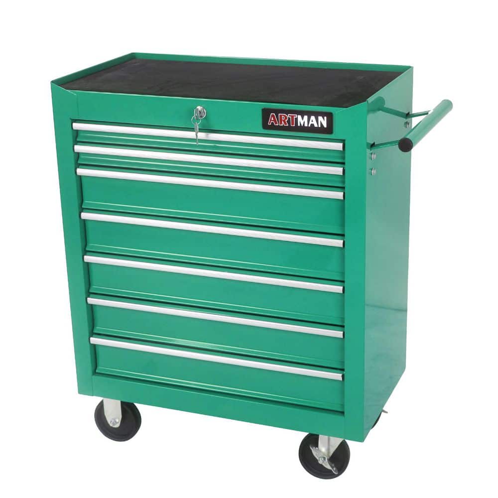Busdays 24.2 in. 7 DRAWERS MULTIFUNCTIONAL Tool Cart WITH WHEELS-GREEN ...