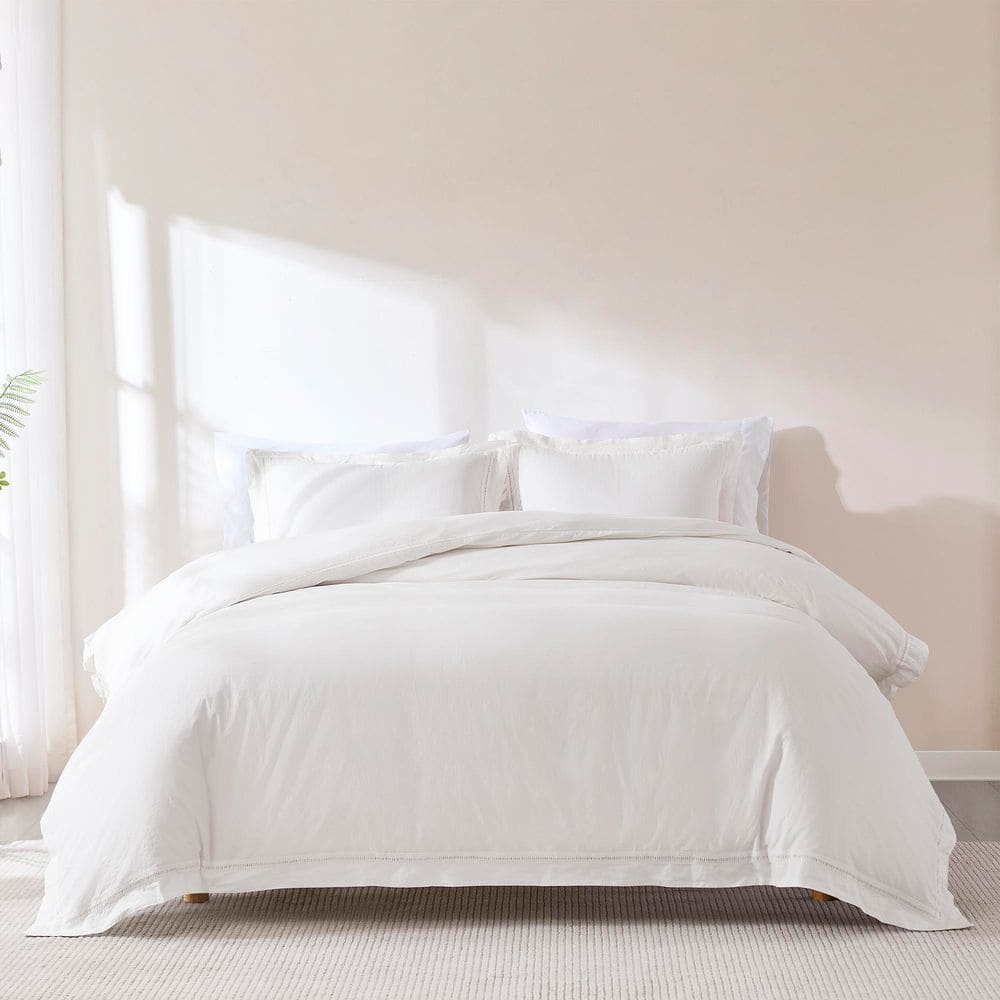 Lush Decor Doris Eyelet Inset Trim 3-Piece White Cotton King Duvet ...