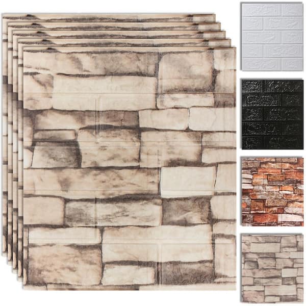Afoxsos White Faux Stone Wall Panel Foam, Self-Adhesive 3D Brick ...