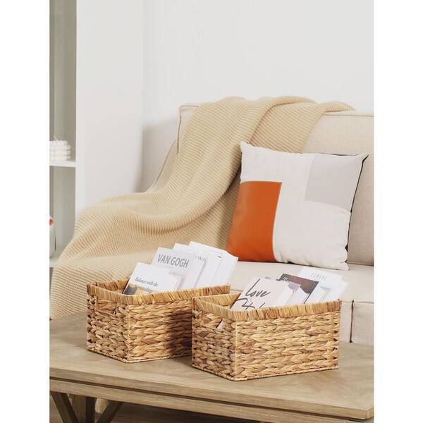 Angel Sar 13 in. x 7 in. Water Hyacinth Storage Basket with Built-in ...