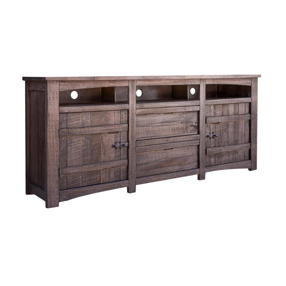 Benjara 80 in. Gray Wood TV Stand Fits TVs up to 85 in. with 2 Cabinets ...