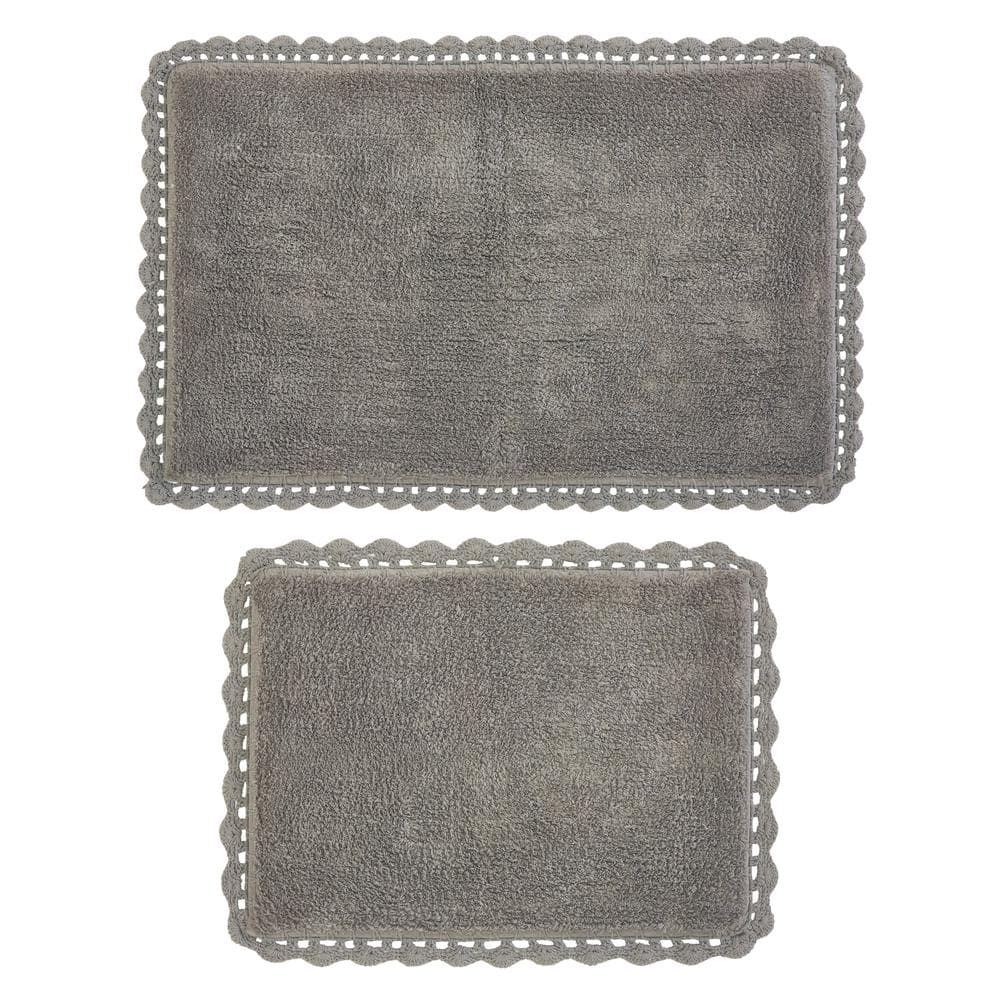 Chesapeake Crochet Grey 2-Pieces Bath Rug (21 in. x 34 in. and 17 in. x ...