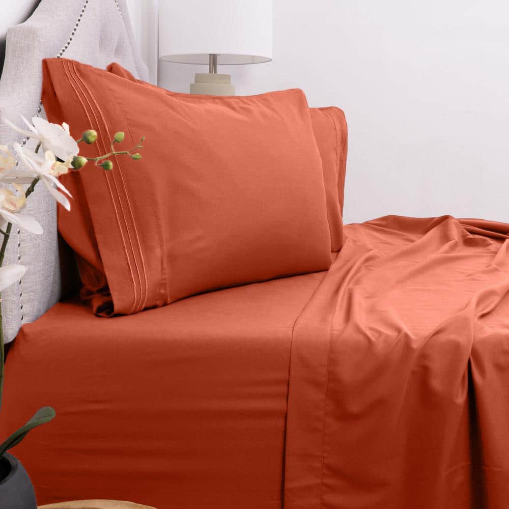 Sweet Home Collection 1800 Series 4-Piece Rust Solid Color Microfiber ...